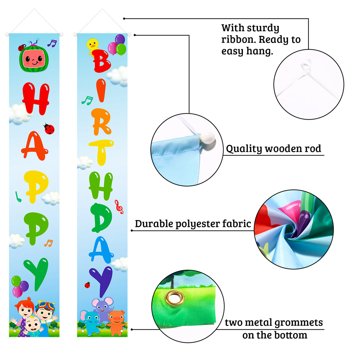 Haooryx Cocomelon Happy Birthday Porch Sign Theme Party Signs Banner D