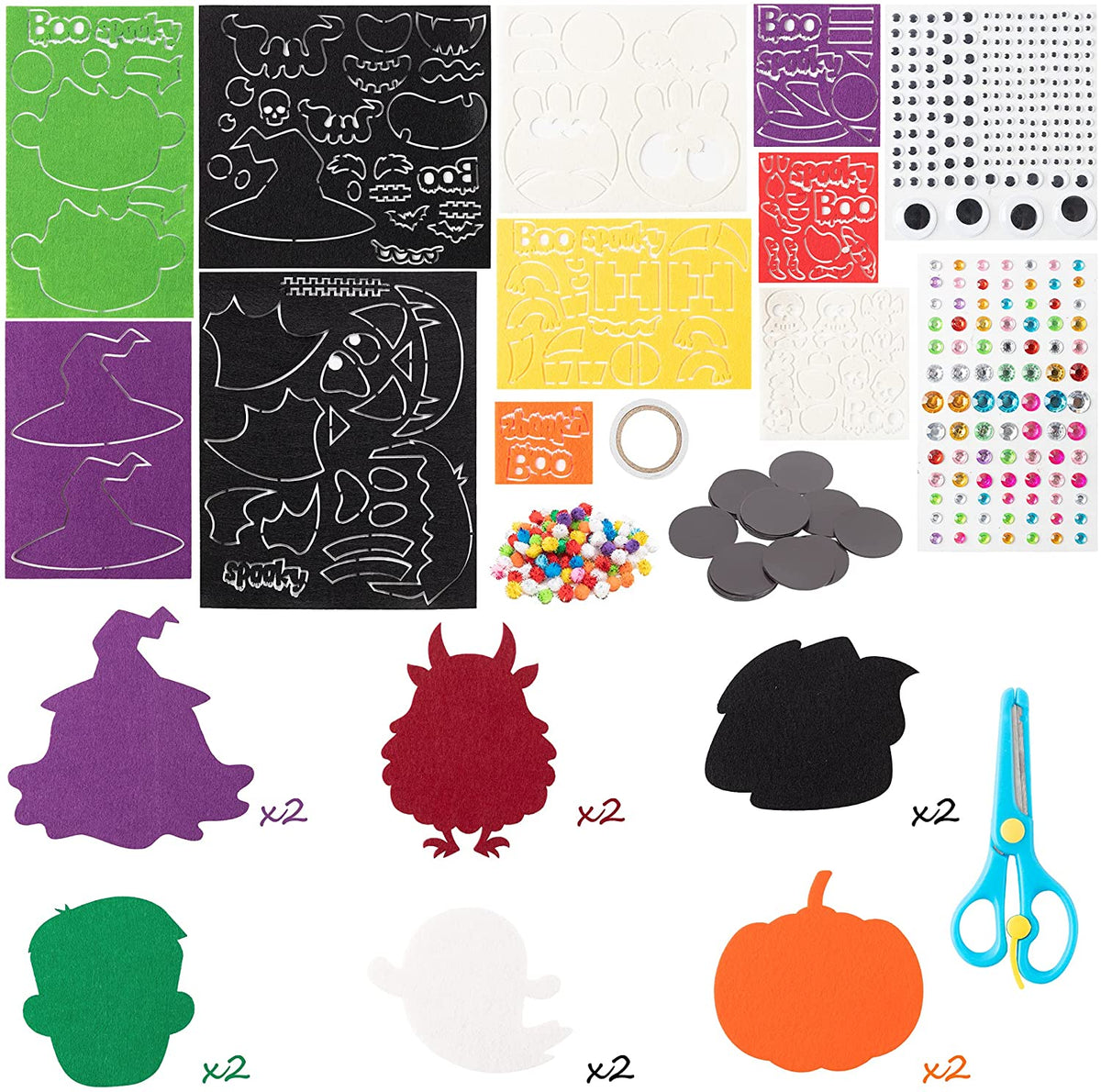 Haooryx 12pcs Halloween Fridge Magnets Craft Kit DIY Felt Ghost Monste